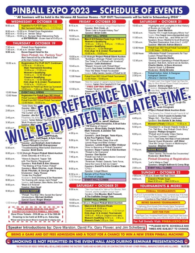Schedule of Events | Pinball Expo