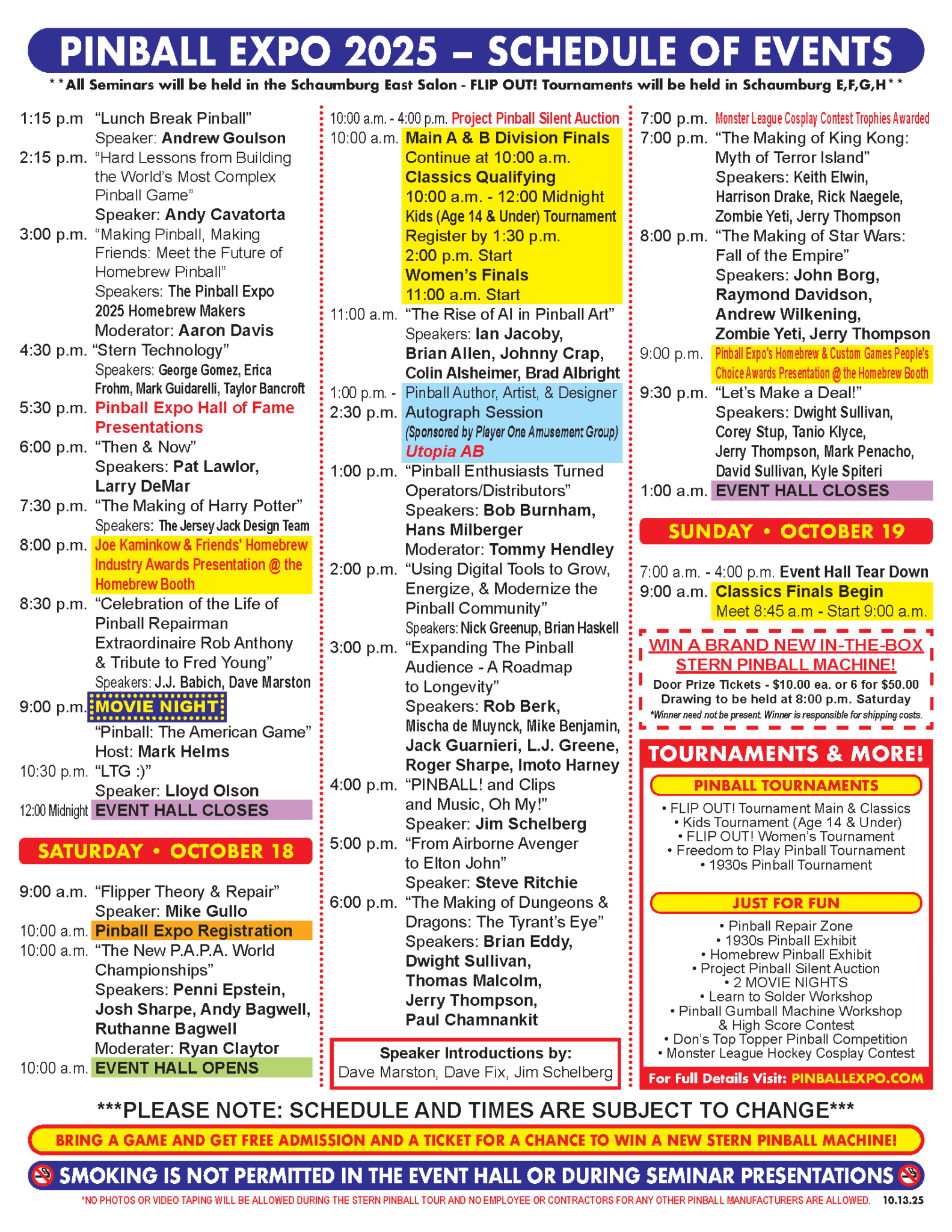 Schedule of Events | Pinball Expo